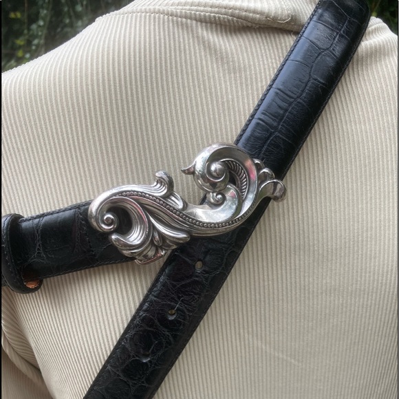 Brighton | Accessories | Vintage Brighton Floral Buckle Black Reptile ...